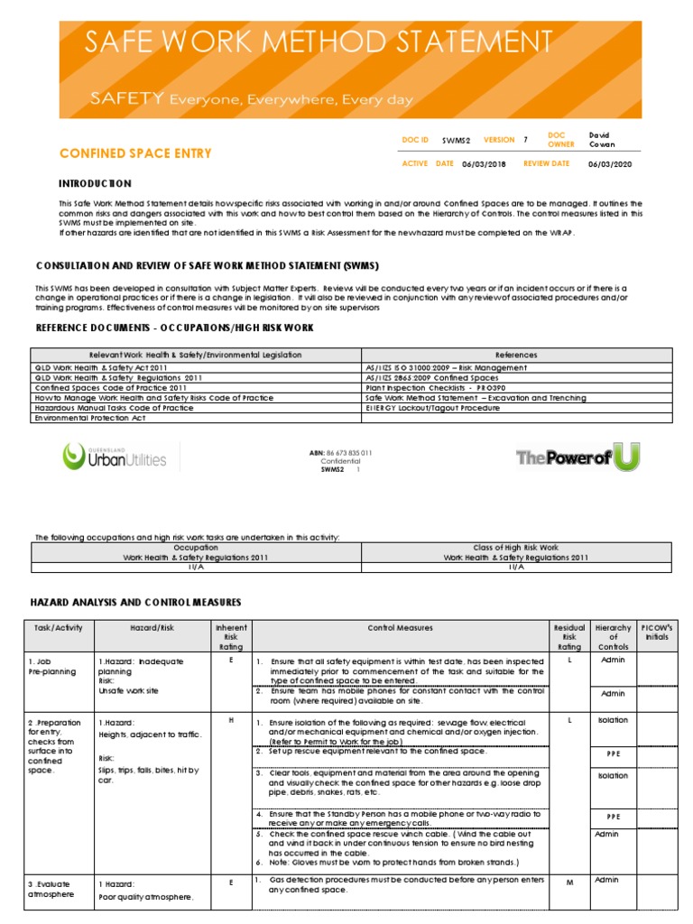 Confined Space Entry SWMS Guide | PDF | Ventilation (Architecture ...