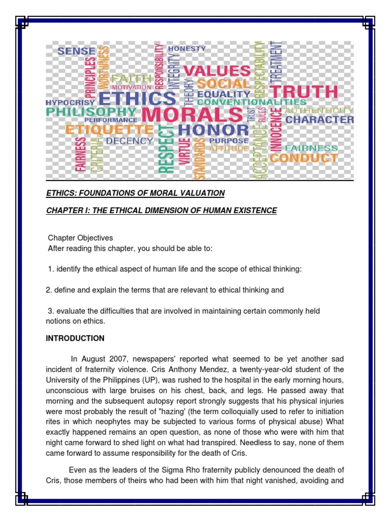 Val02 Module Chapter 1 - The Ethical Dimension of Human Existence - Value | PDF | Morality | Reason