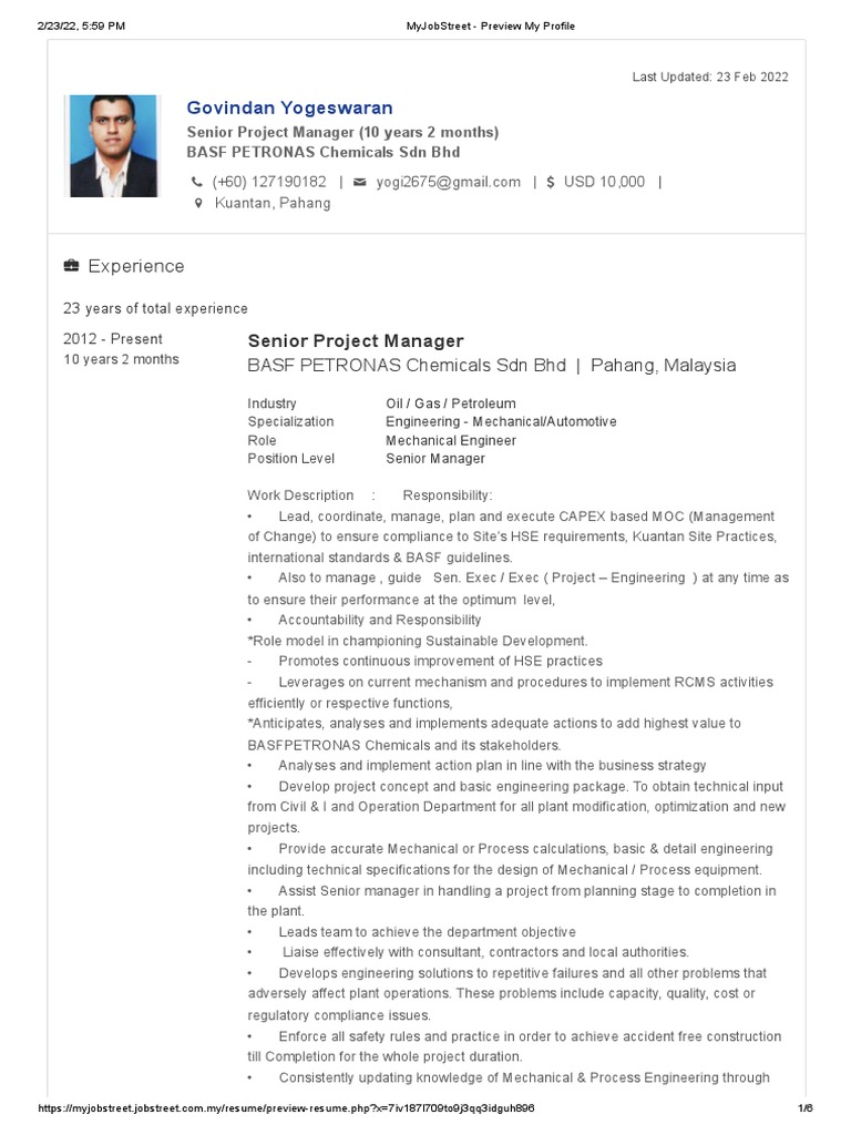 Govindan Yogeswaran: Experience | PDF