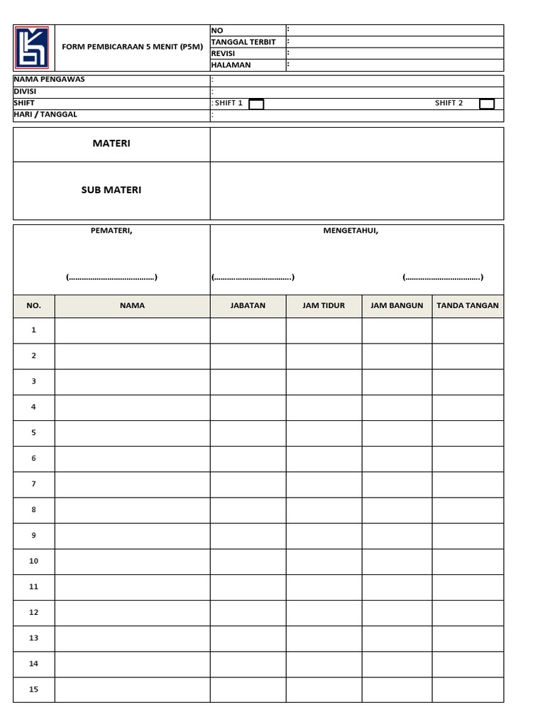 Form P5M, Safety Talk & Konseling & Form Safety Talk | PDF