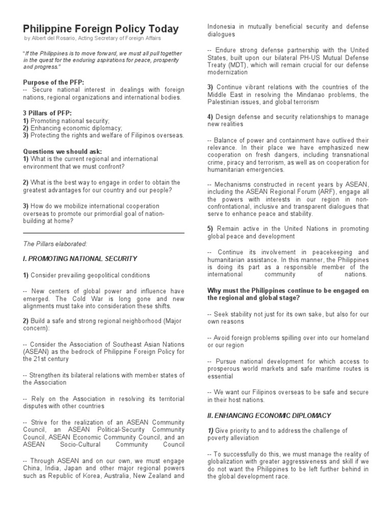 Philippine Foreign Policy Overview | PDF | Association Of Southeast ...