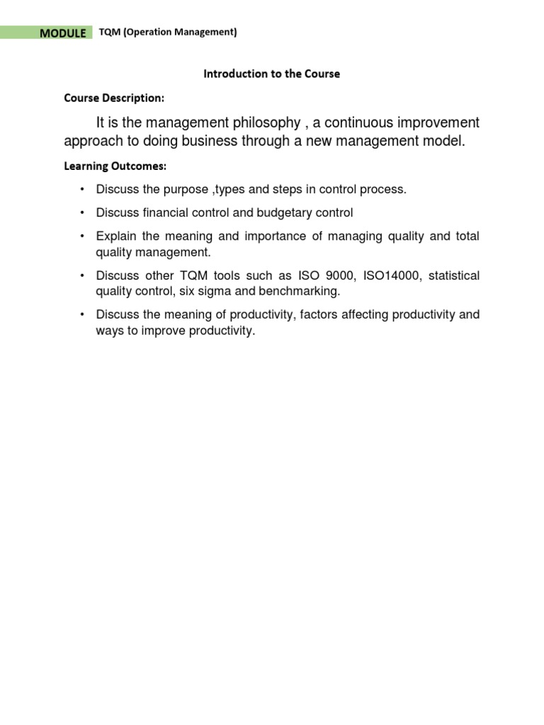 Chapter 1 Introduction To Total Quality Management | PDF | Quality ...