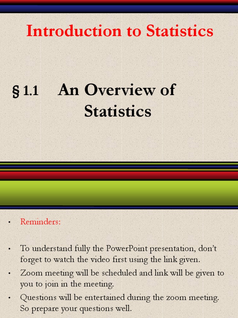 Introduction To Statistics: An Overview of Statistics | PDF | Level Of Measurement | Statistics