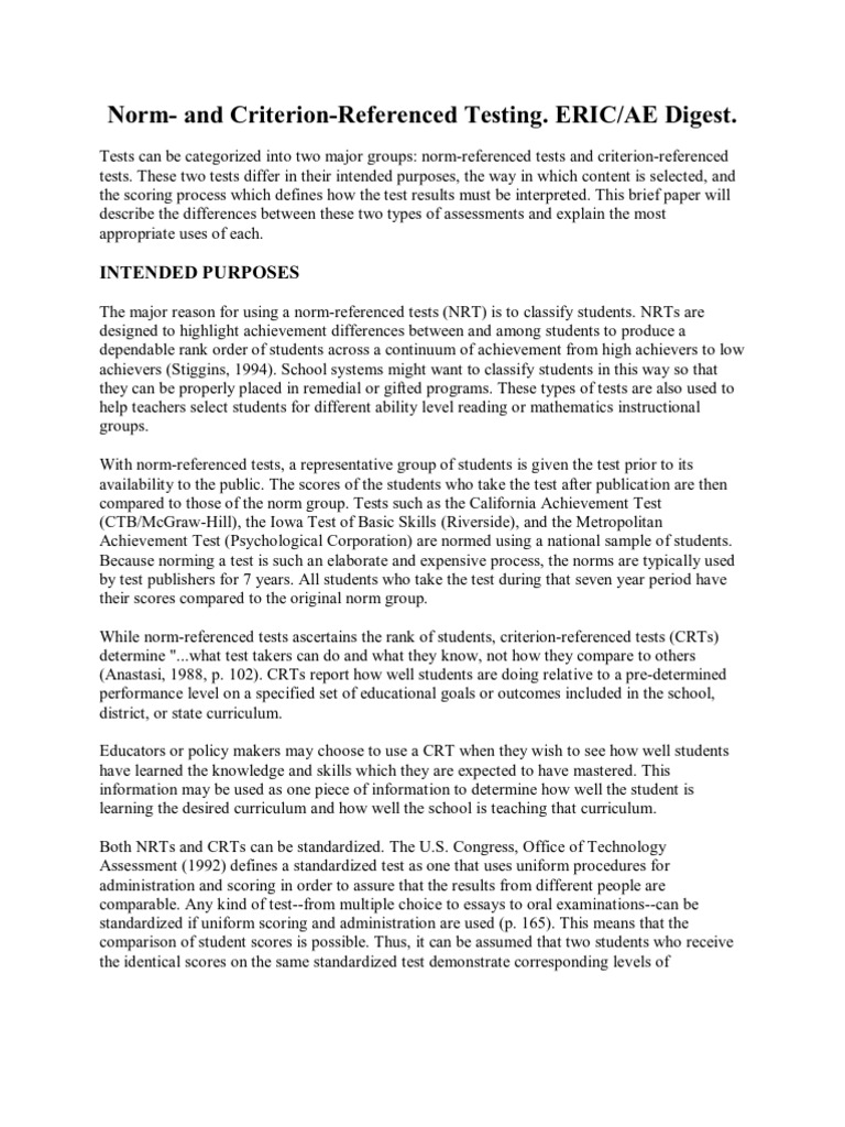 CRT and NRT | PDF | Standardized Tests | National Council Of Teachers ...
