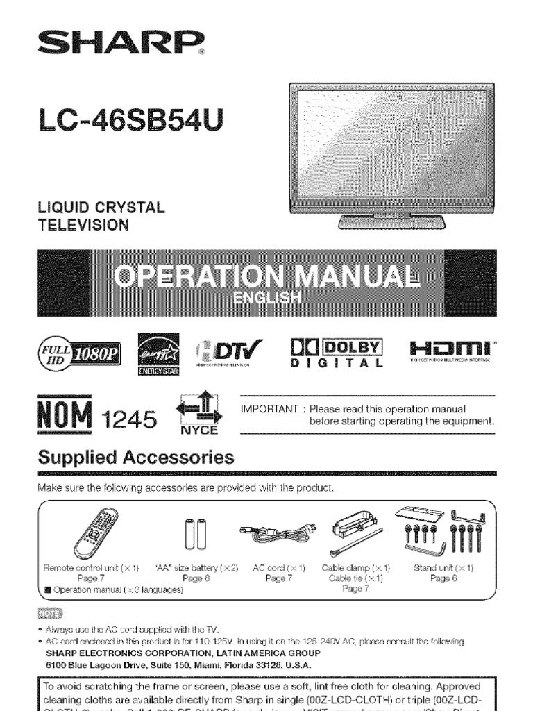 Old Sharp TV Manual | PDF | Hdmi | Electrical Connector
