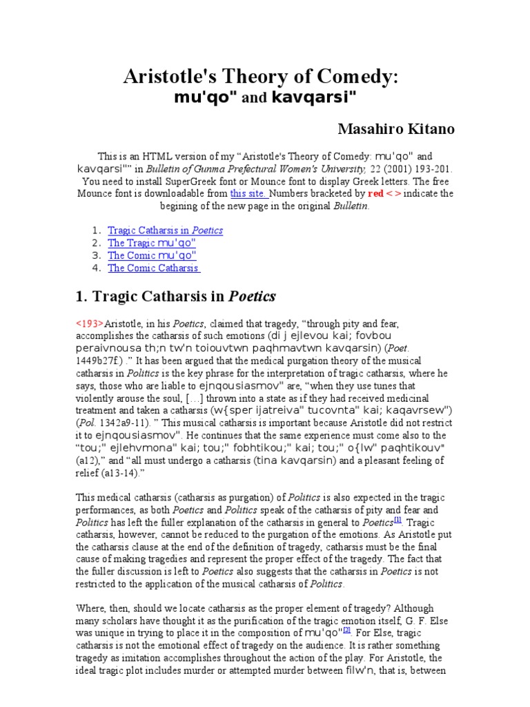 Comic Catharsis in Aristotle | PDF | Tragedy | Plot (Narrative)
