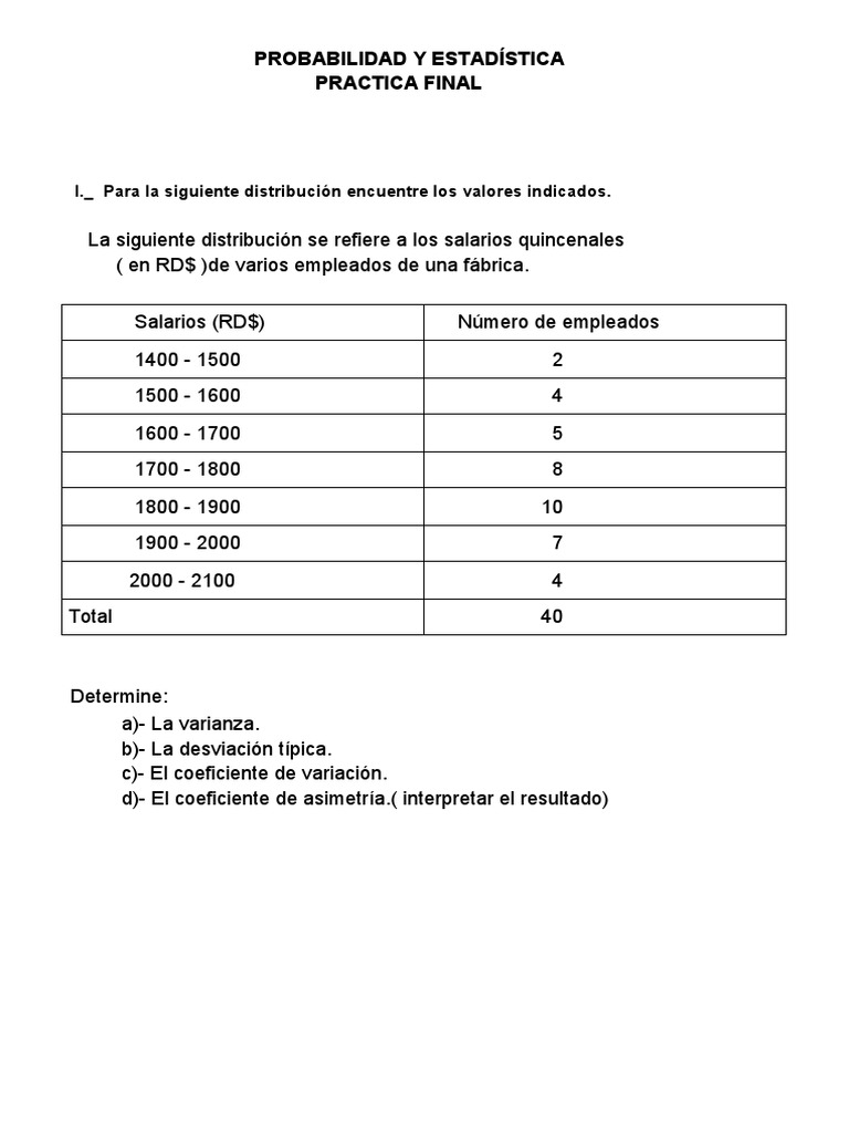 Practica Final de Probabilidad y Estadistica | PDF | Probabilidad | Desviación Estándar