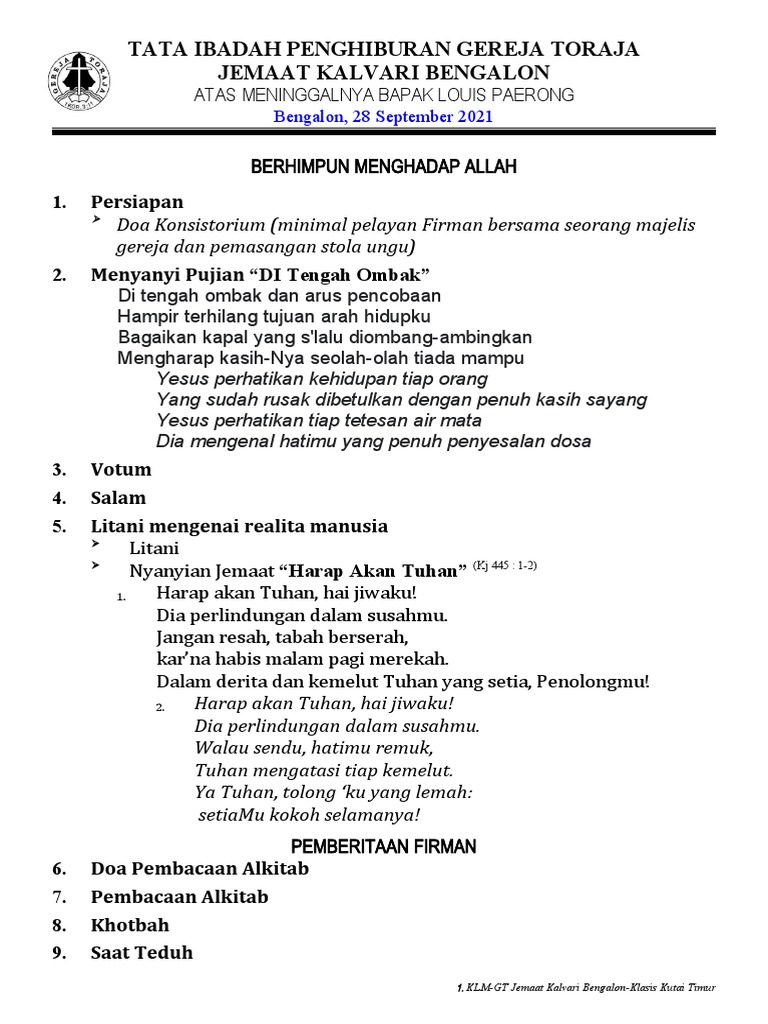 Tata Ibadah Penghiburan GKI Toraja | PDF