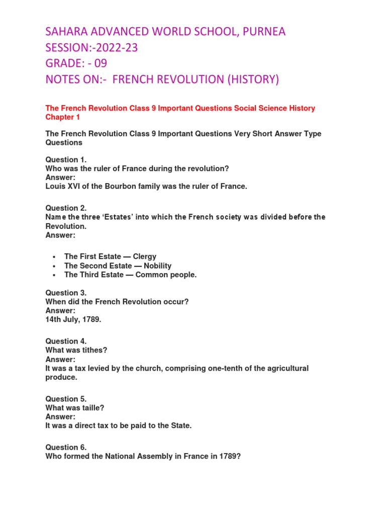 The French Revolution Chapter 1 Reference Notes | PDF | French ...