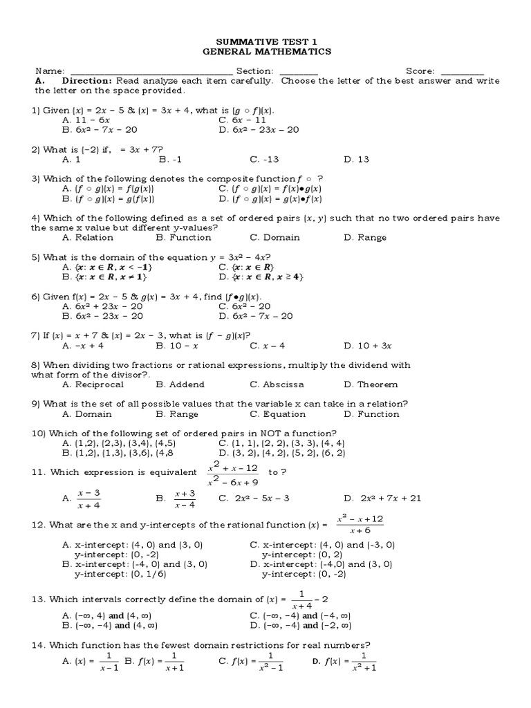 Summative Test 1 General Mathematics: X X X X | PDF | Entrepreneurship ...