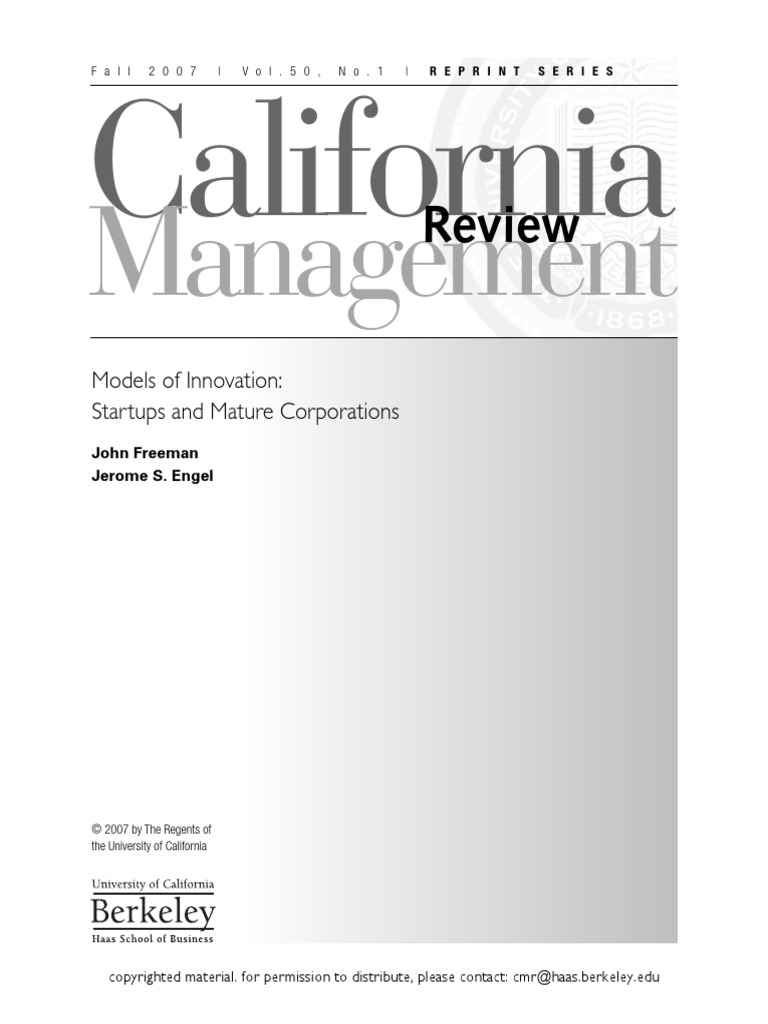 Freeman - Engel - Models of Innovation Startups and Mature Corp | PDF ...