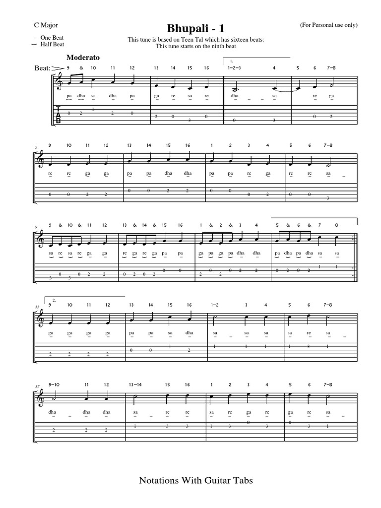 Raag Bhupali 1 Guitar Tabs | PDF