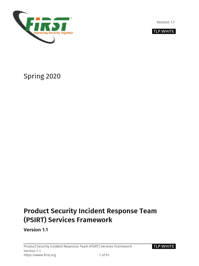 FIRST PSIRT Services Framework v1.1 | PDF | Vulnerability (Computing) | Policy
