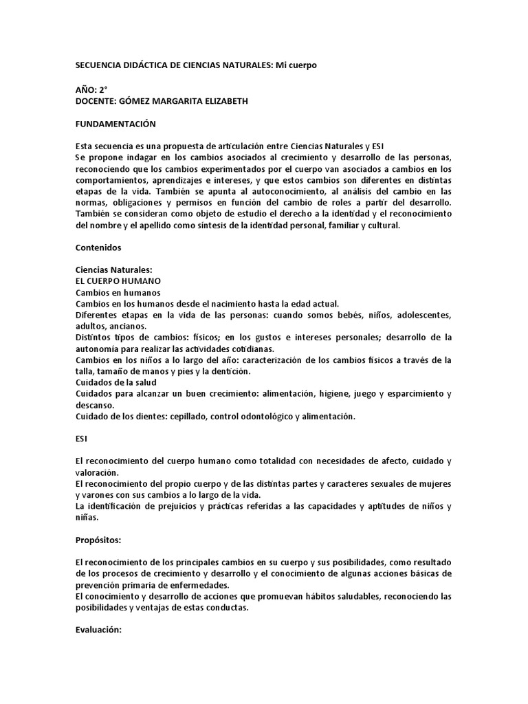 Secuencia Didáctica Mi Cuerpo | PDF | Vejez