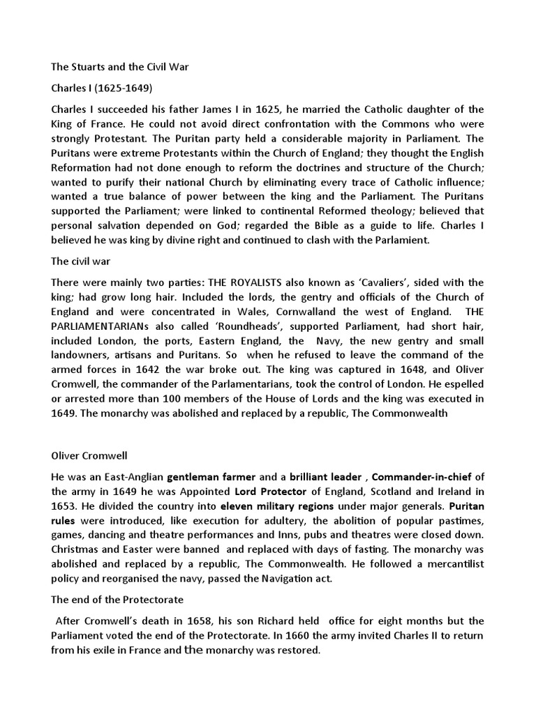 The Stuarts and The Civil War Franci | PDF | Oliver Cromwell | English ...