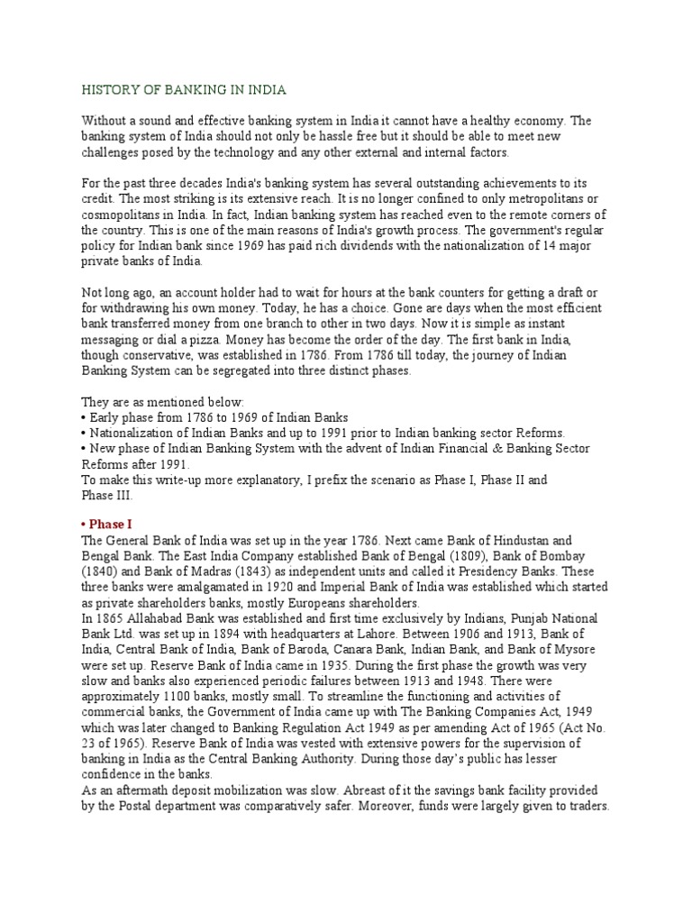 History of Banking in India | PDF | Banks | Reserve Bank Of India