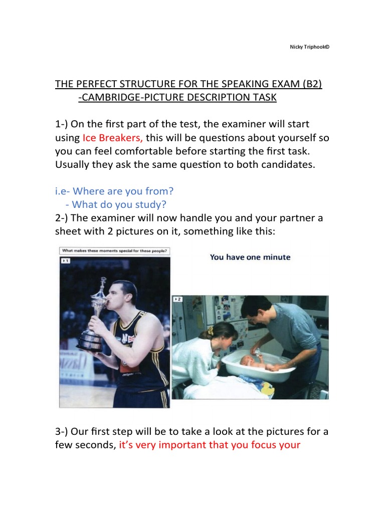 B2 Speaking Exam: Picture Description Guide | PDF