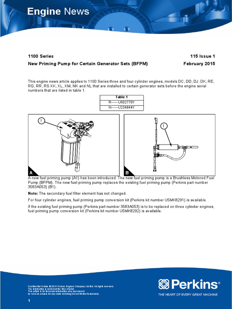 1100 Series 115 Issue 1 New Priming Pump For Certain Generator Sets ...