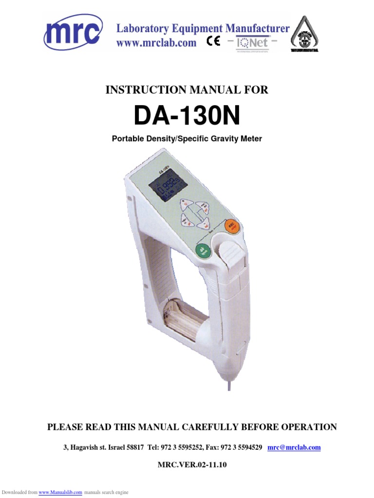 Instruction Manual For: Portable Density/Specific Gravity Meter | PDF ...