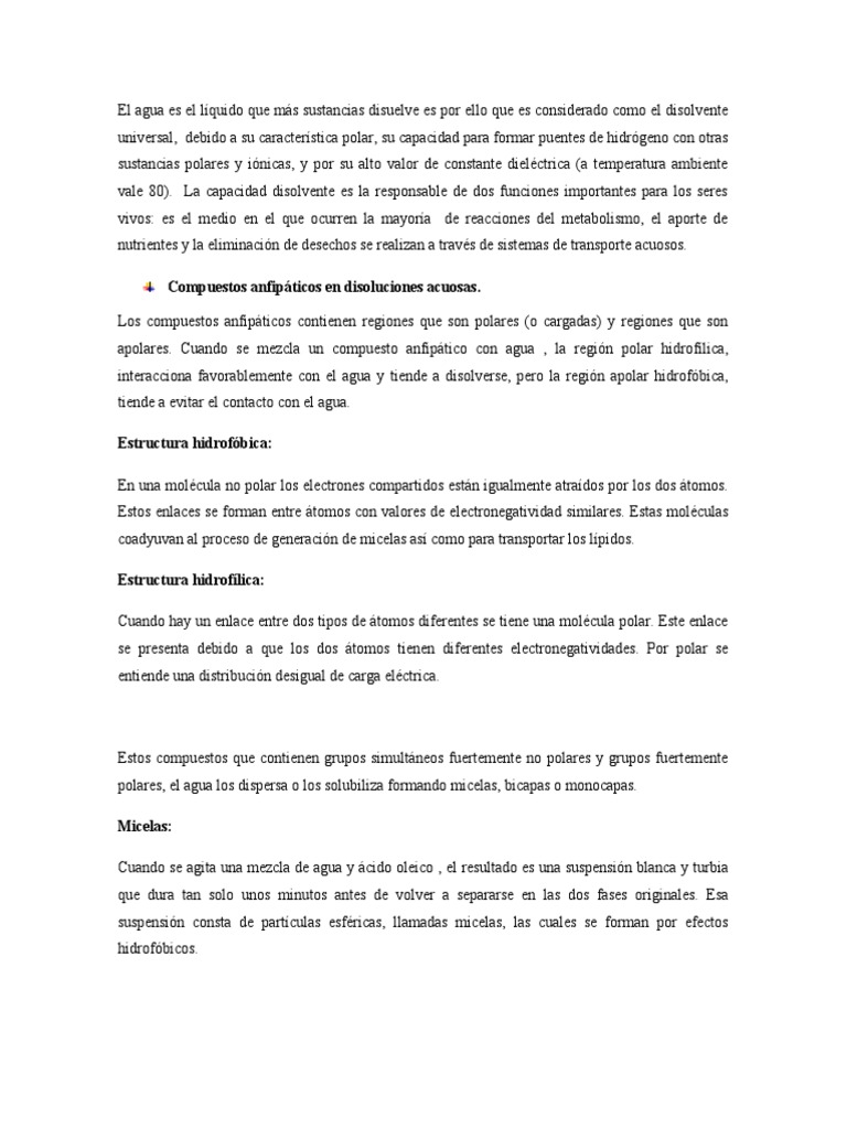 Compuestos Anfipáticos en Disoluciones Acuosas | PDF | Polaridad ...
