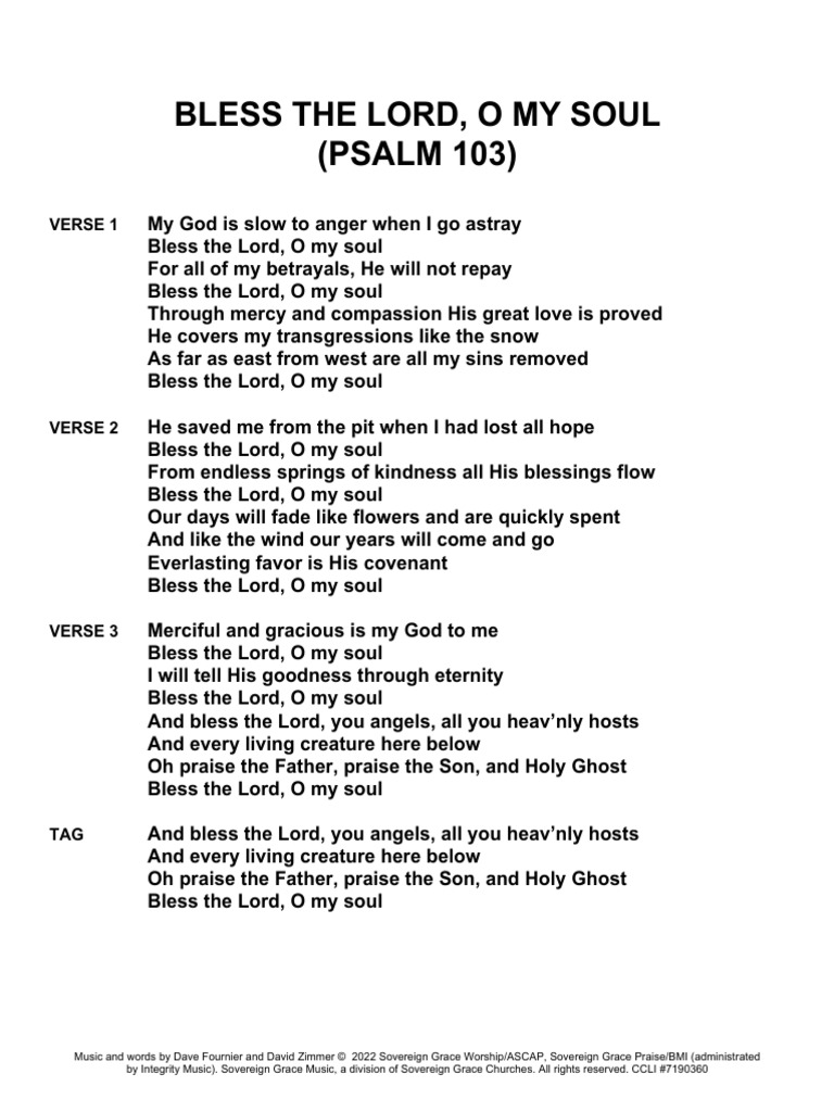 Bless The Lord o My Soul Lyrics | PDF