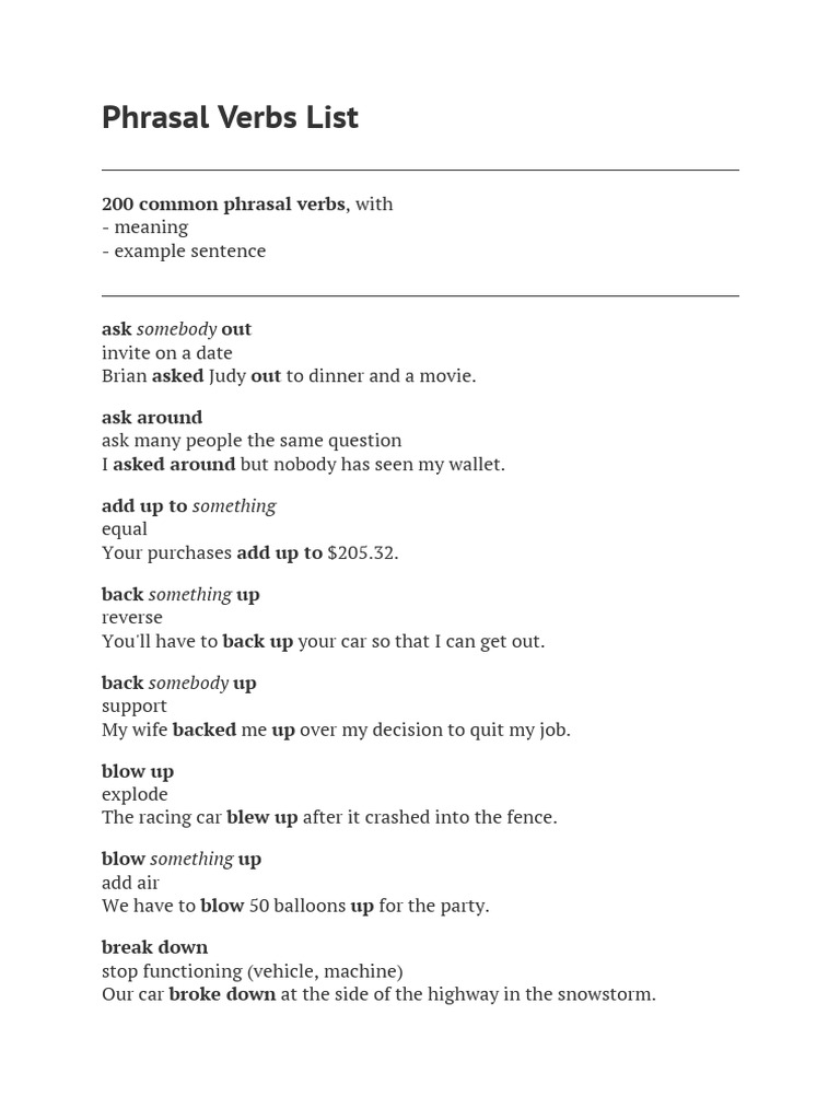 Phrasal Verbs List | PDF