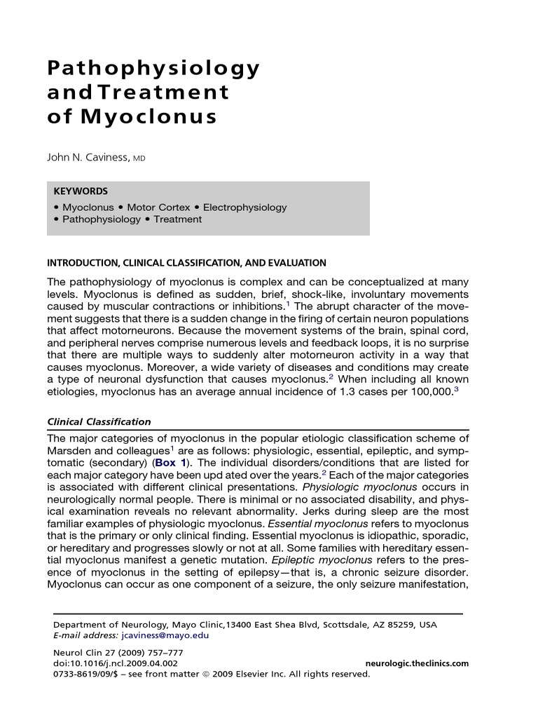 Pathophysiology and Treatment of Myoclonus | PDF | Neural Oscillation ...