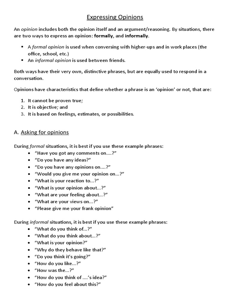 Expression of Opinions Notes | PDF | Opinion | Feeling