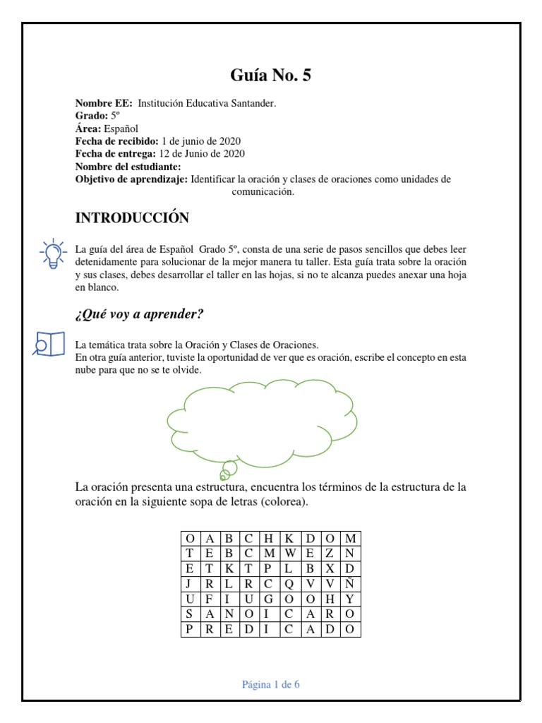 Guía de Oraciones para Quinto Grado | PDF | Oración (Lingüística ...