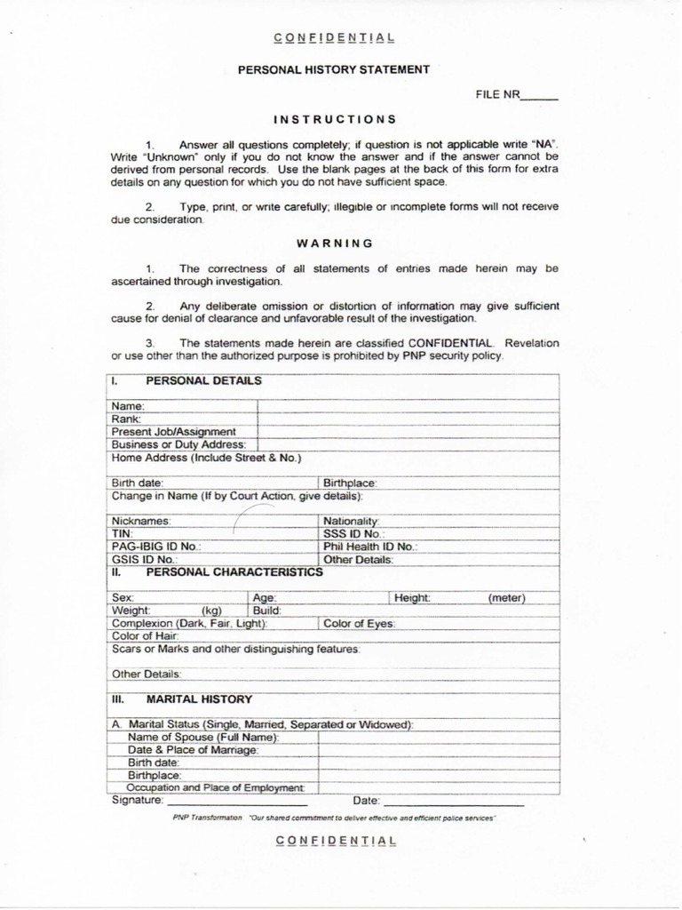 2022 Personal-History-Statement-Phs-Form | PDF