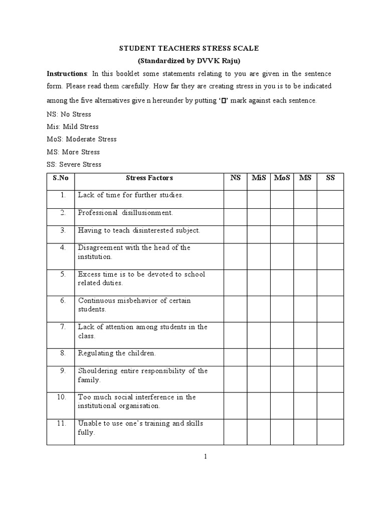 Student Teachers Stress Scale | PDF