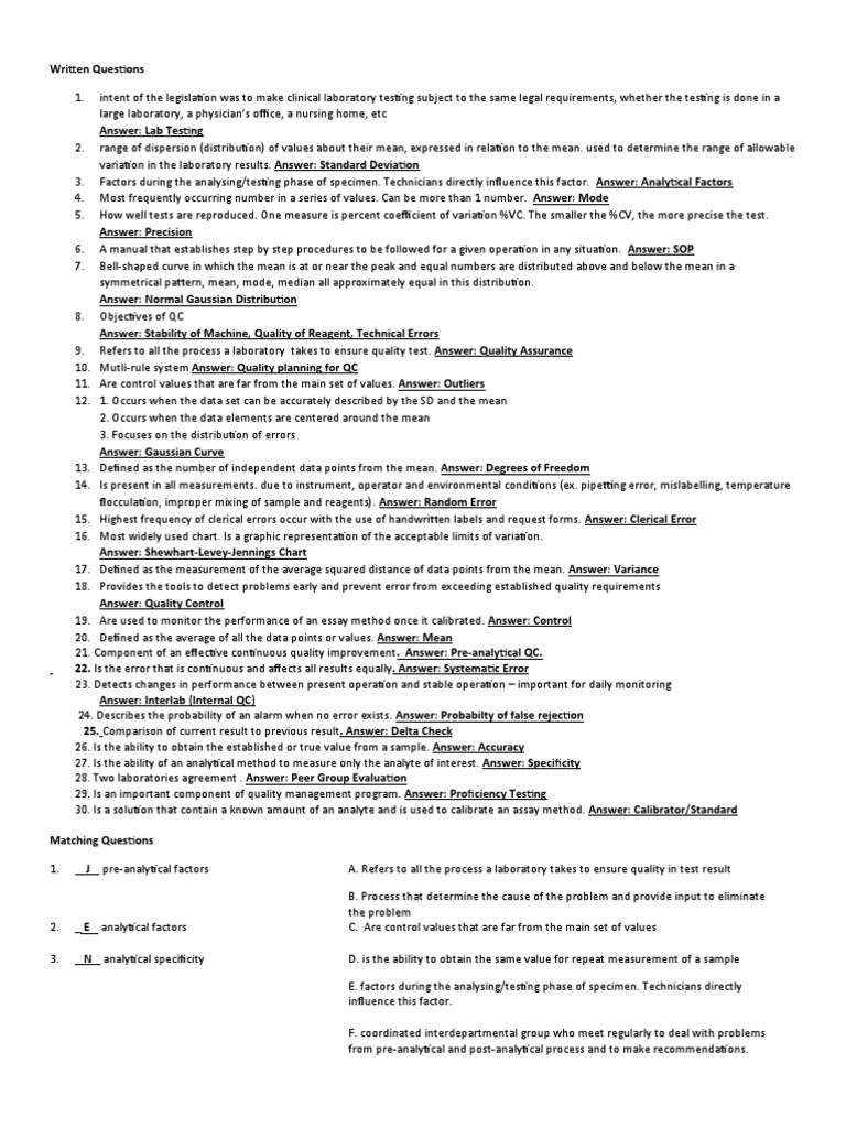 QC and QA QUIZ With Answers | PDF | Accuracy And Precision ...