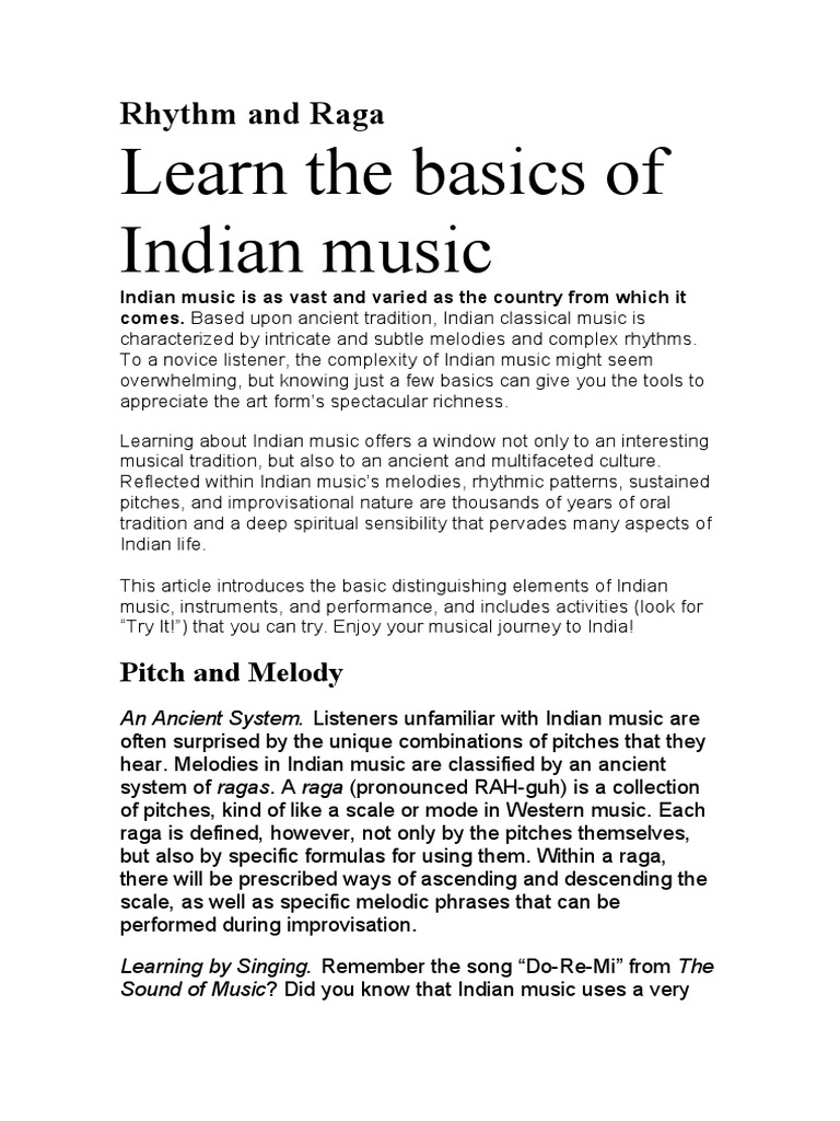 Learn The Basics of Indian Music: Rhythm and Raga | Download Free PDF ...