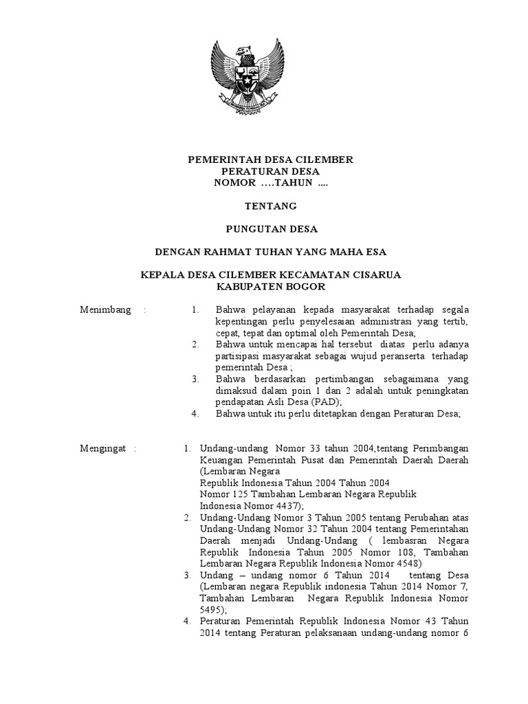 Peraturan Pungutan Desa Cilember | PDF