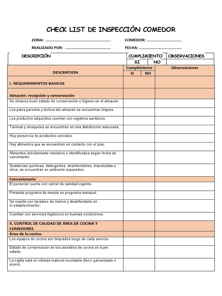 Formato Inspeccion de Comedor | PDF | Cocina | Alimentos Formato Inspeccion de Comedor | PDF | Cocina | Alimentos