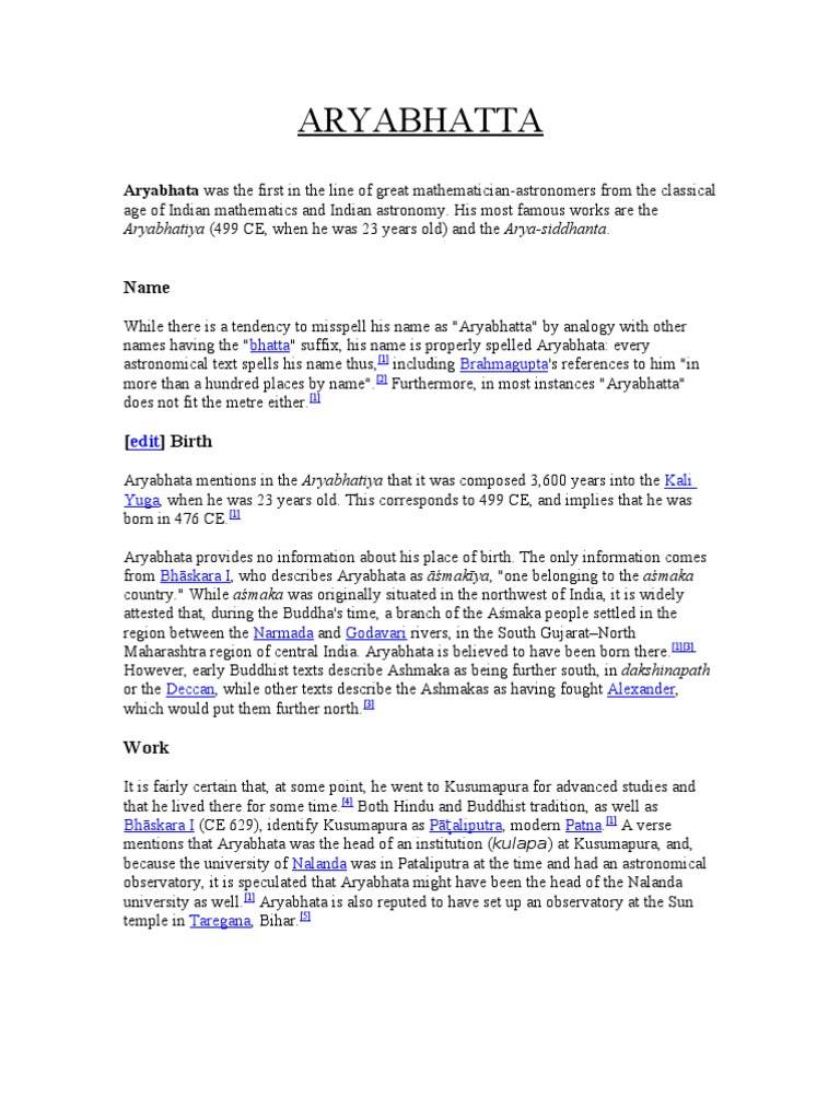 Aryabhatta Biography | PDF | Adolescence | Teaching Mathematics