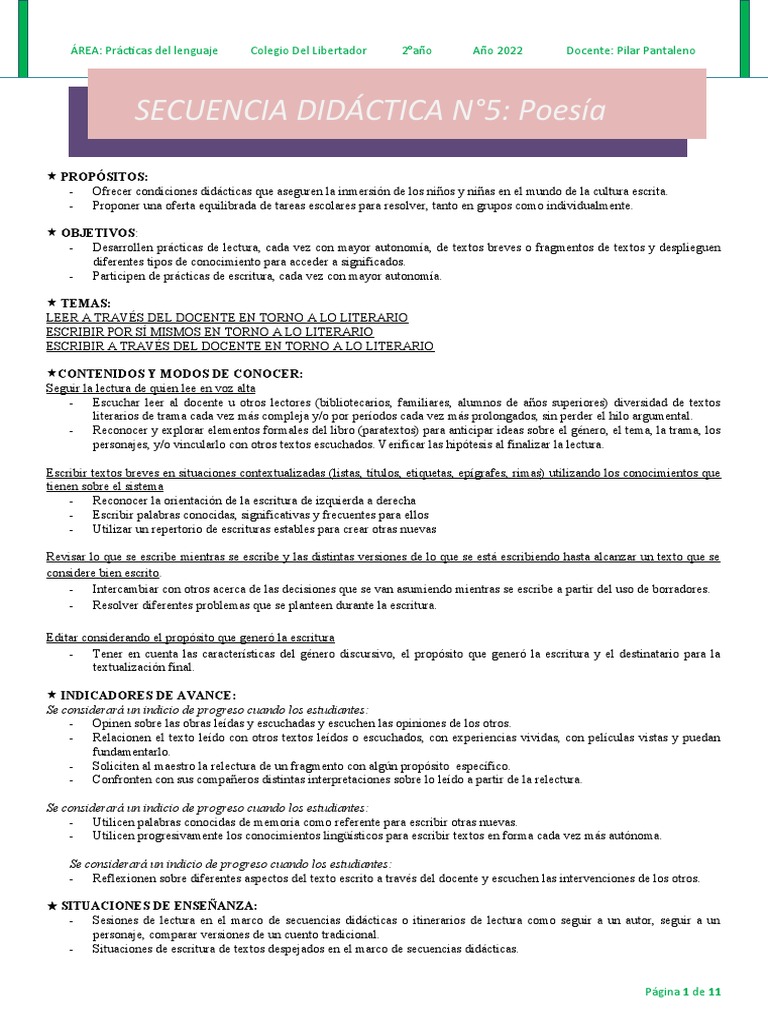 Secuencia Didáctica 5 - Poesía | PDF | Escritura