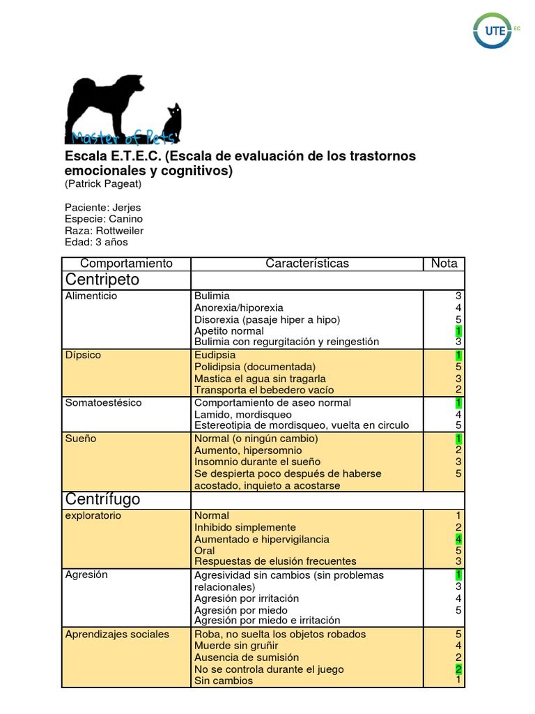 ESCALA ETEC MASTER OF PETS HC Jerjes | PDF | Medicina CLINICA ...