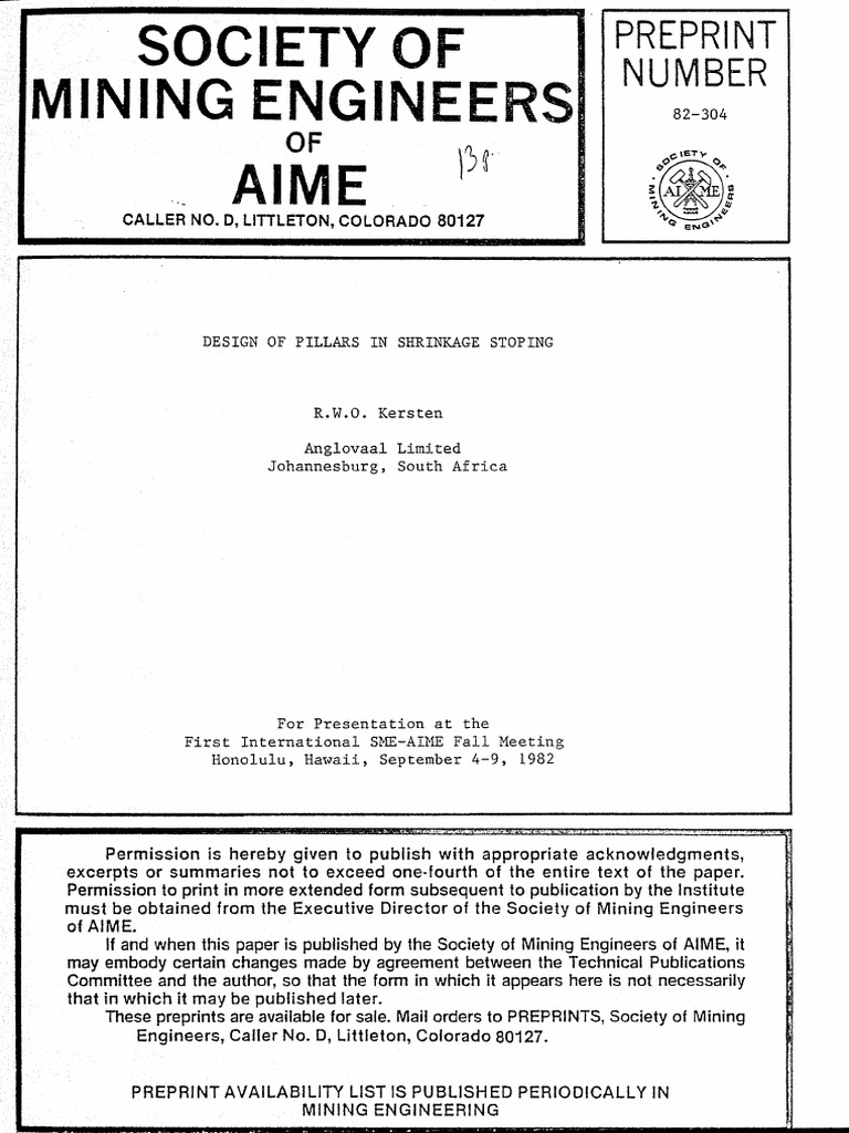 Design of Pillars in Shrinkage Stoping | PDF | Applied And ...