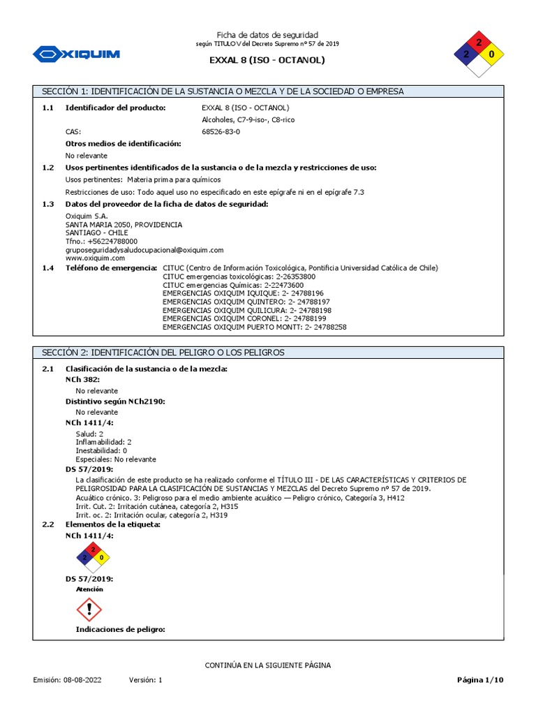 Exxal 8 (Iso - Octanol) | PDF | Residuos | Gestión de residuos