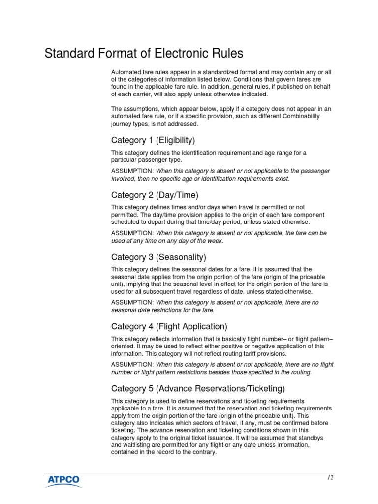 Atpco Category List | PDF | Fare | Ticket (Admission)