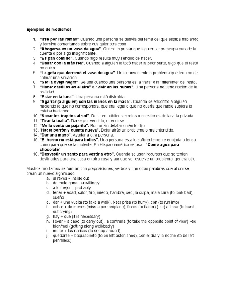 Ejemplos de Modismos | PDF