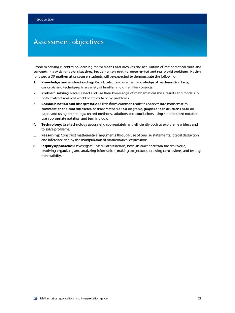 Mathematics - Application and Interpretation - Assessment Objectives ...