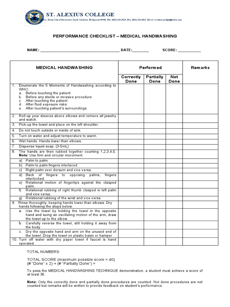 Checklist Medical Handwashing - Doc Revised | PDF | Hand Washing | Hand