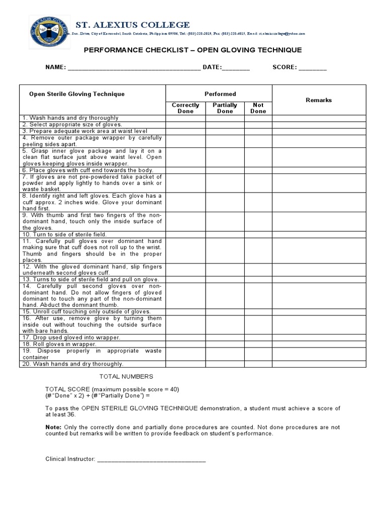 Checklist Open Gloving Technique.doc Final | PDF | Hand | Glove