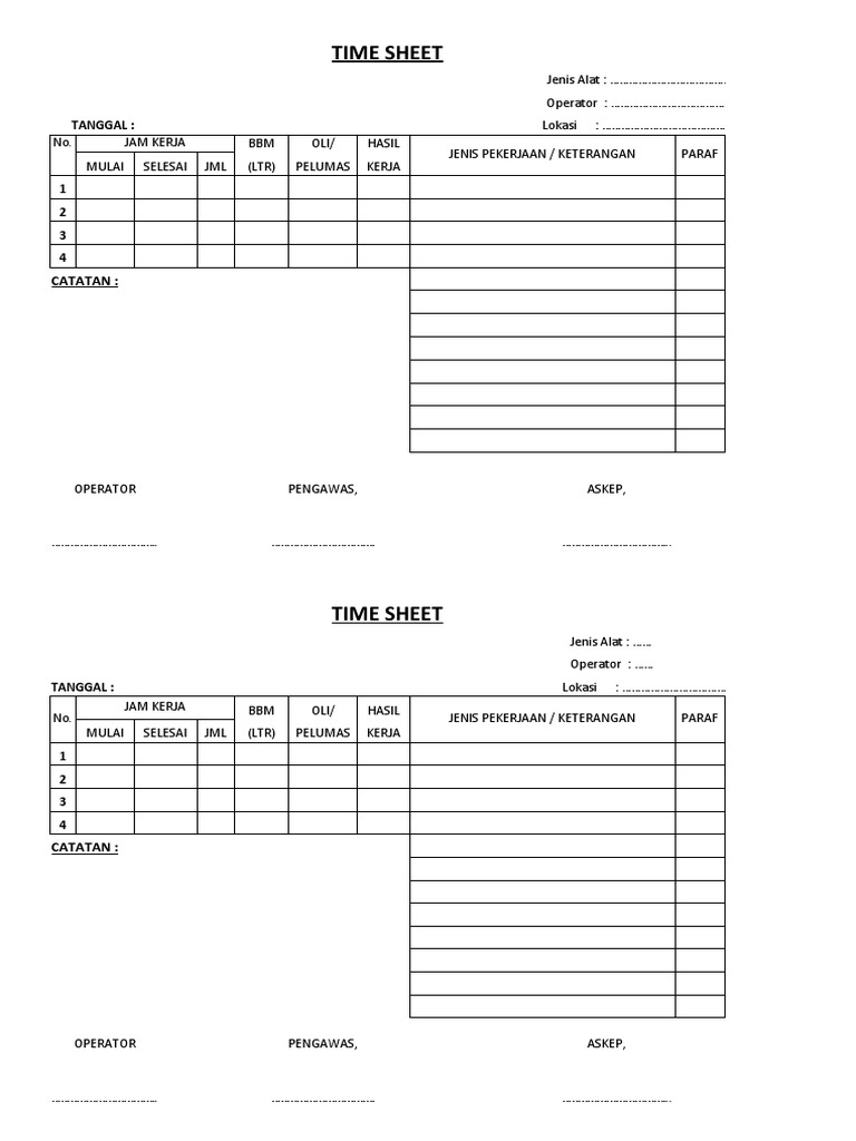 Format Blangko TIME SHEET | PDF