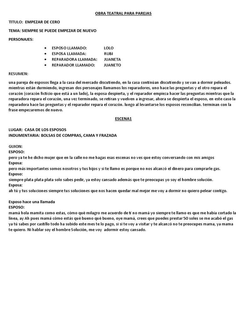 Obra Teatral para Parejas | PDF | Cocina, comidas y vino | Poesía