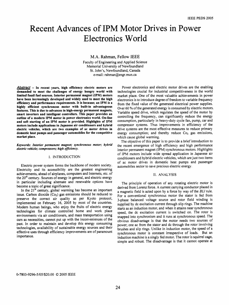 Recent Advances of IPM Motor Drives in Power Electronics World | PDF ...