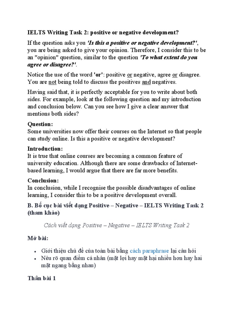 IELTS Writing Task 2 - NEGATIVE OR POSITIVE | PDF