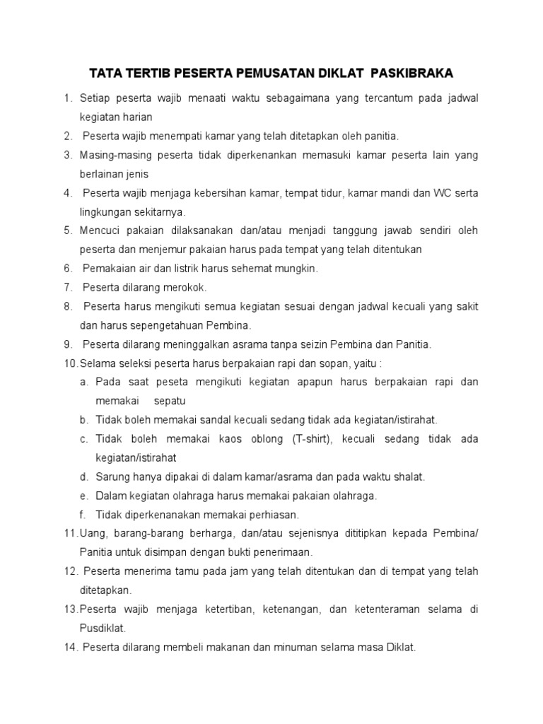 Tata Tertib Peserta Pemusatan Diklat Paskibraka | PDF